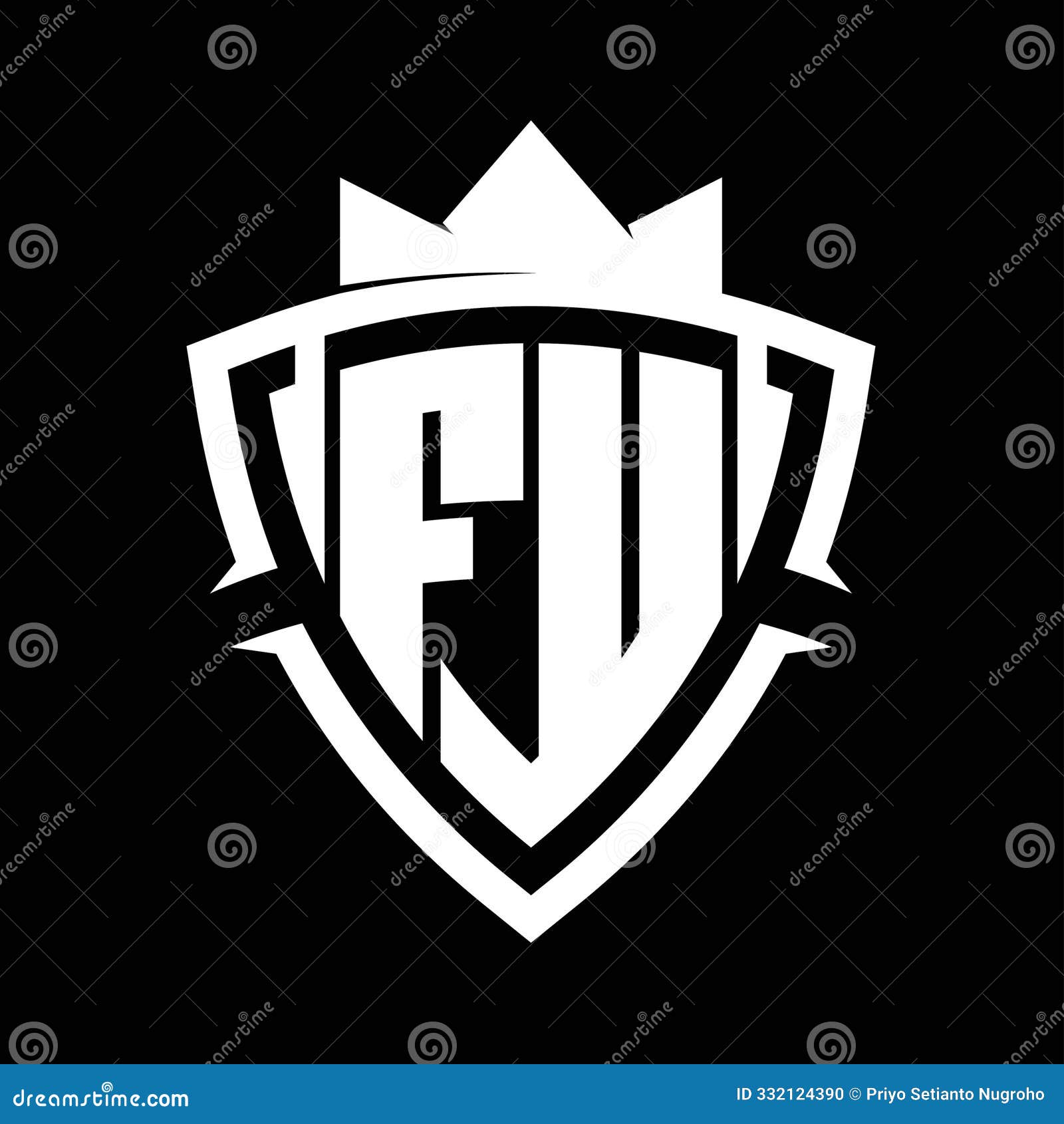 FU Letter Monogram with Triangle Curve Shield Shape with Crown White ...