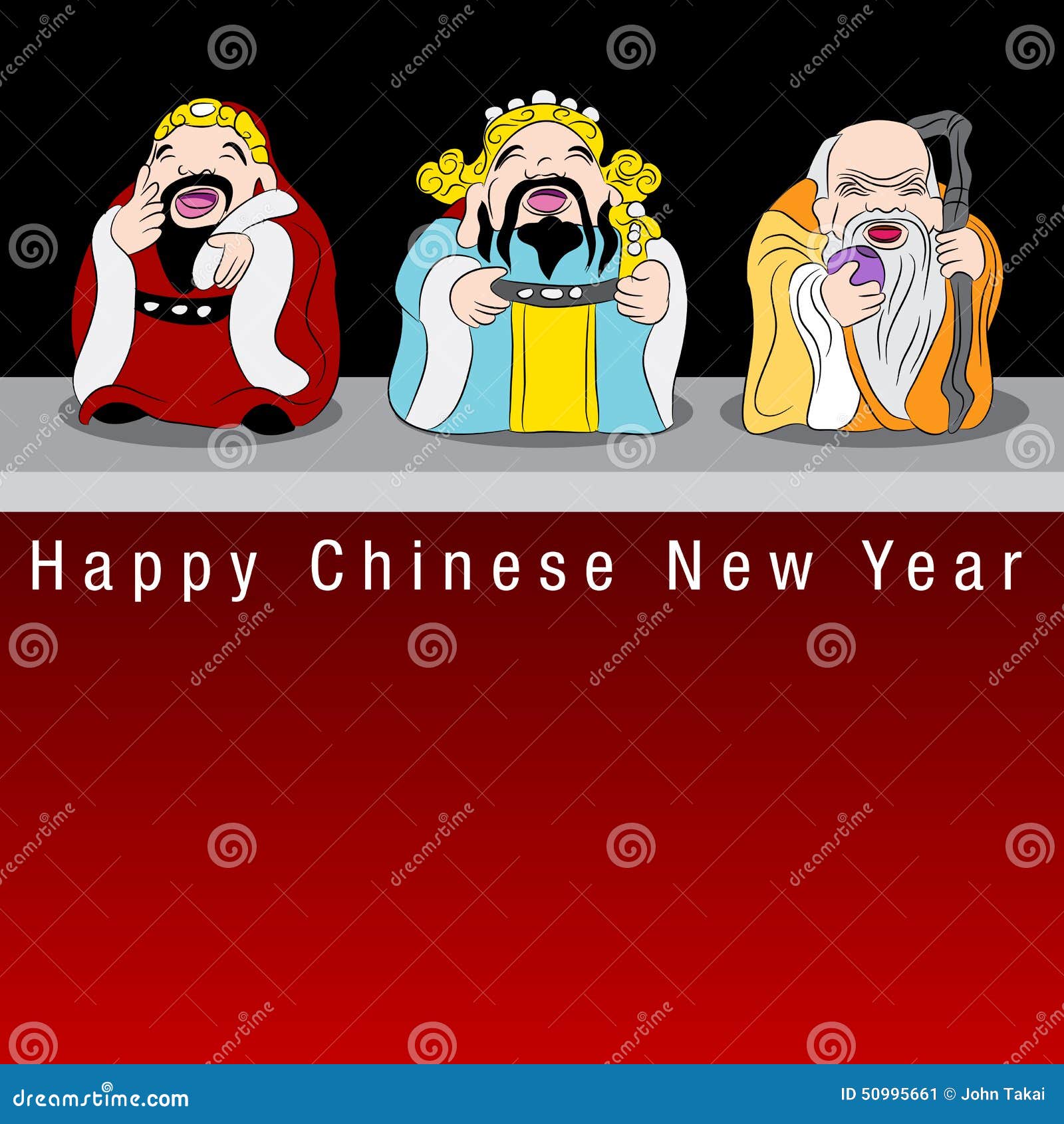 Fu Lu Shou Lucky Gods stock vector. Illustration of orient - 50995661