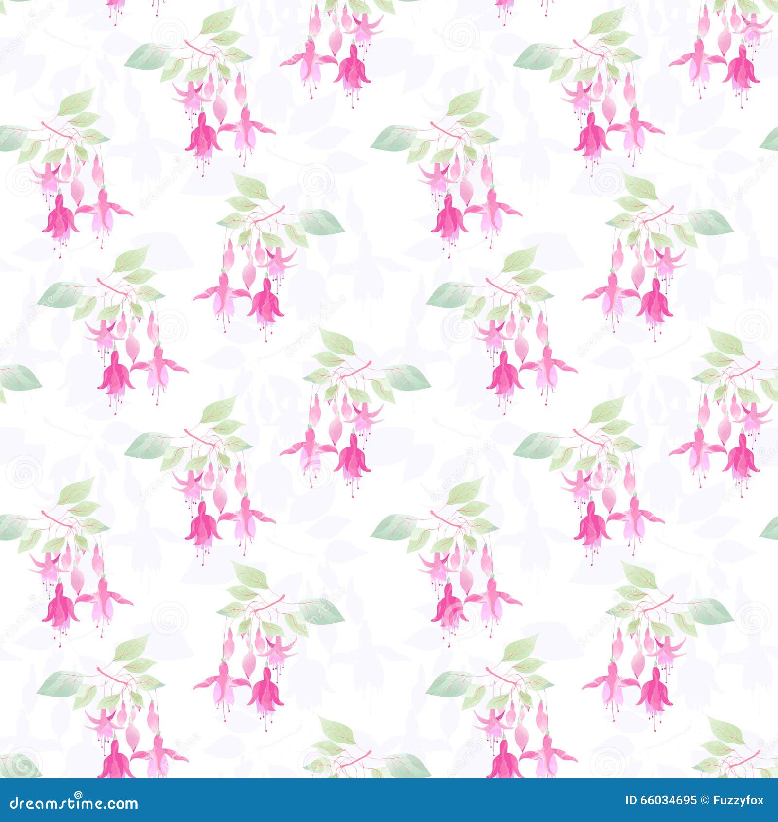 Fuchsia Flowers Seamless Floral Pattern on White Background Stock ...