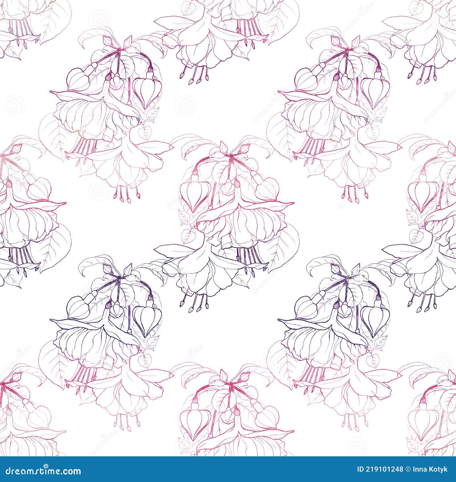 Fuchsia. Seamless Patterns. Branches with Flowers and Buds. Graphics ...