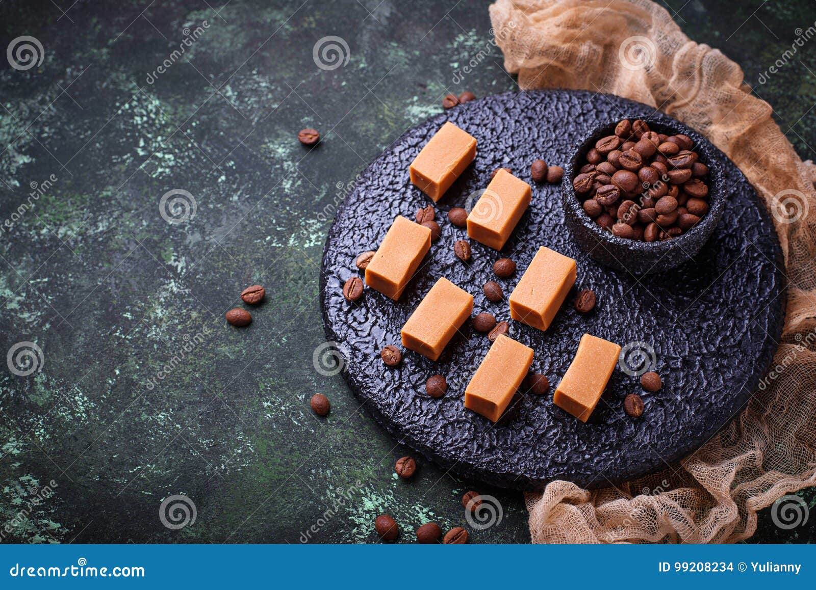 Fudge Toffee Candy with Coffee Beans Stock Photo - Image of creamy ...