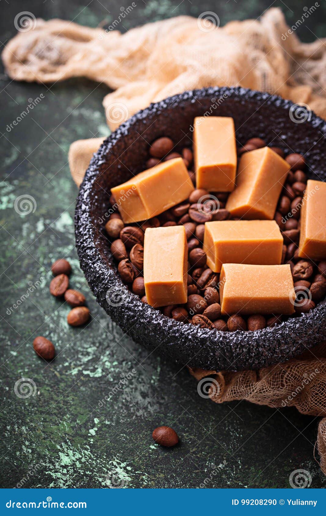 Fudge Toffee Candy with Coffee Beans Stock Photo - Image of dark ...