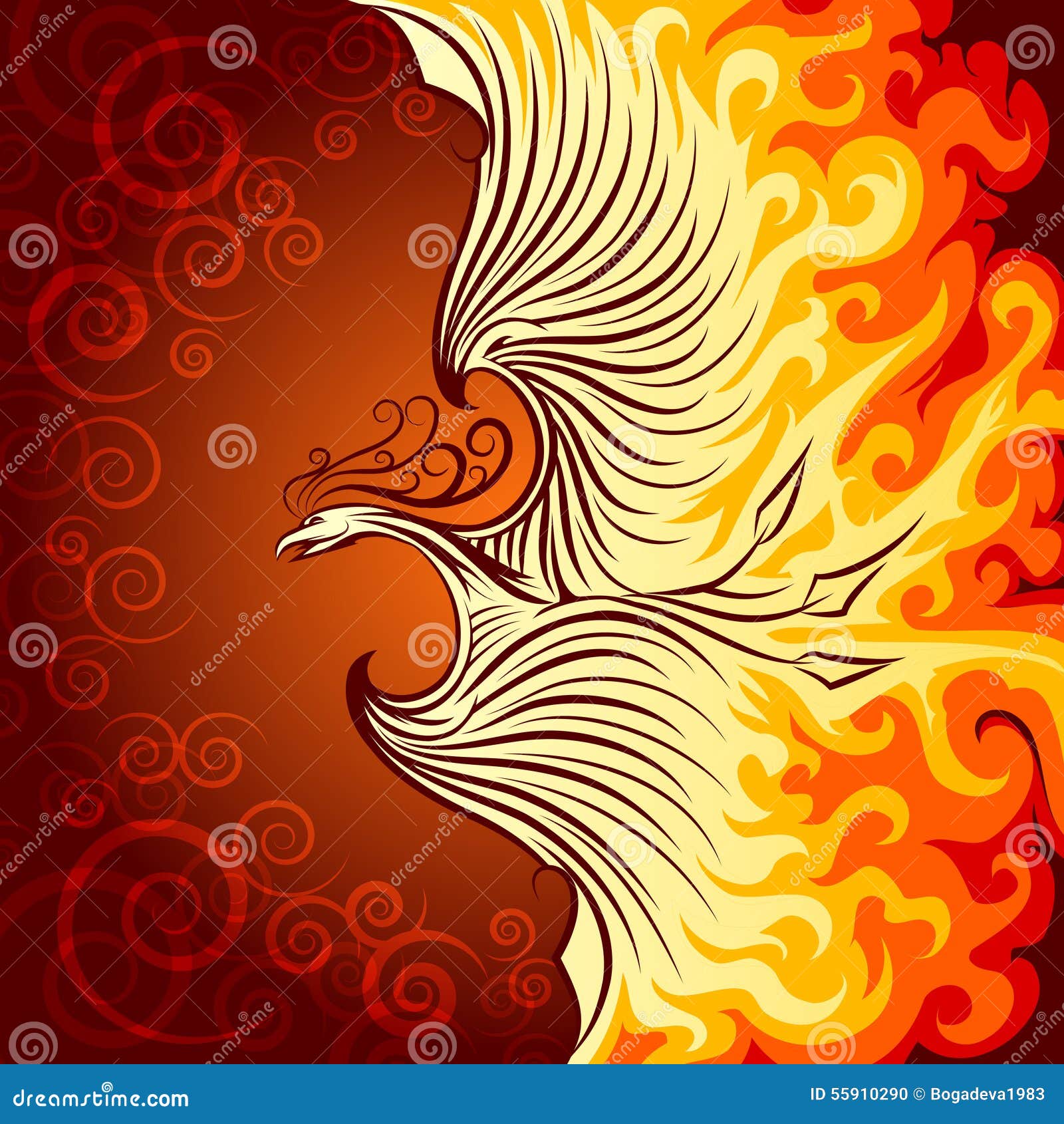 Fuego Phoenix ilustración del vector. Ilustración de vuelo - 55910290