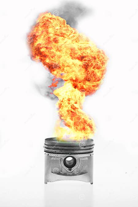 Fuel Burning on Top of Engine Piston. Burning Fire Flame on Engine ...