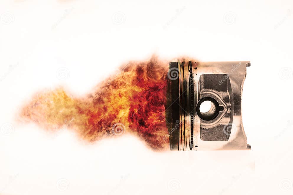 Fuel Burning on Top of Engine Piston. Burning Fire Flame on Engine ...