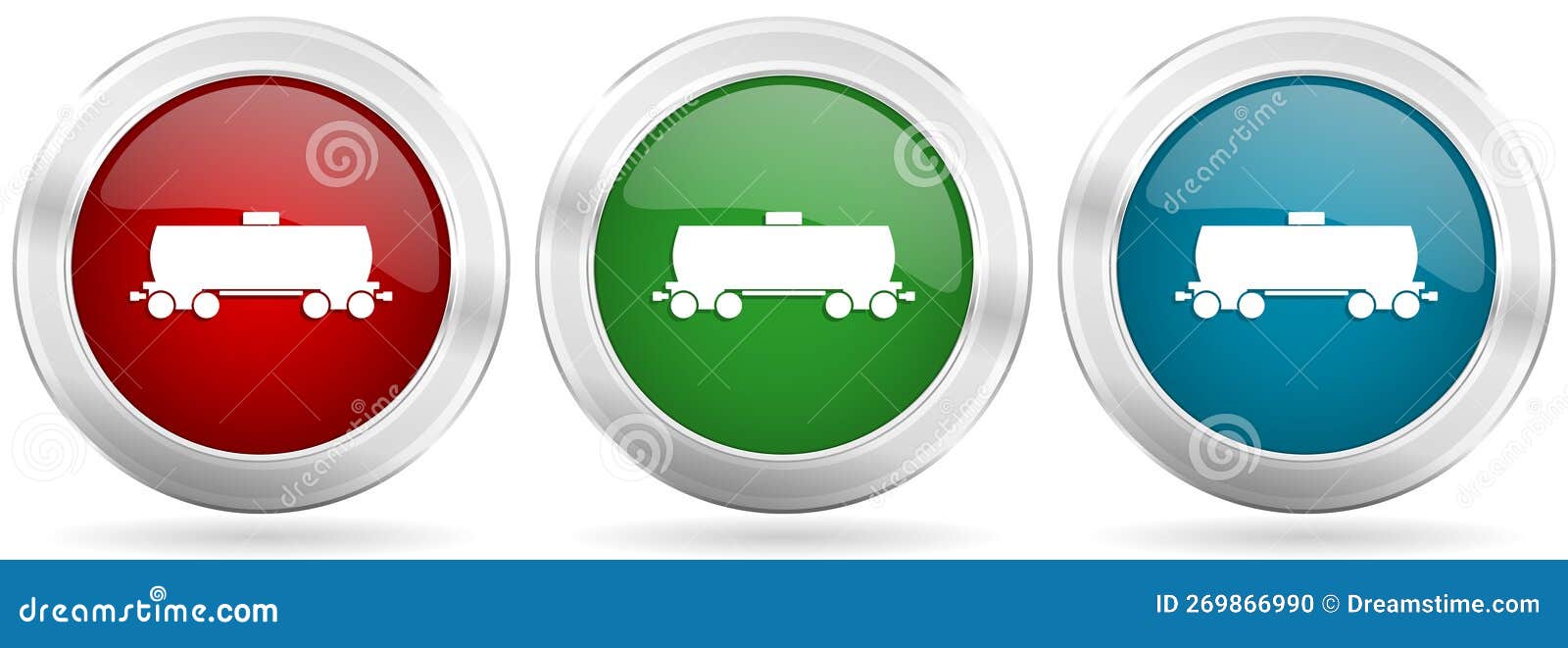 Fuel Cistern Wagon, Train Vector Icon Set. Red, Blue and Green Silver ...