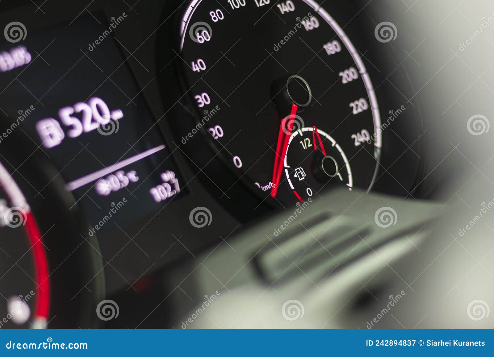 Fuel Discharge Warning Light on the Dashboard of the Car. the Low Fuel ...