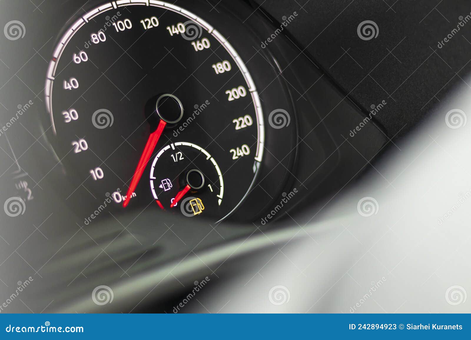 Fuel Discharge Warning Light on the Dashboard of the Car. the Low Fuel ...