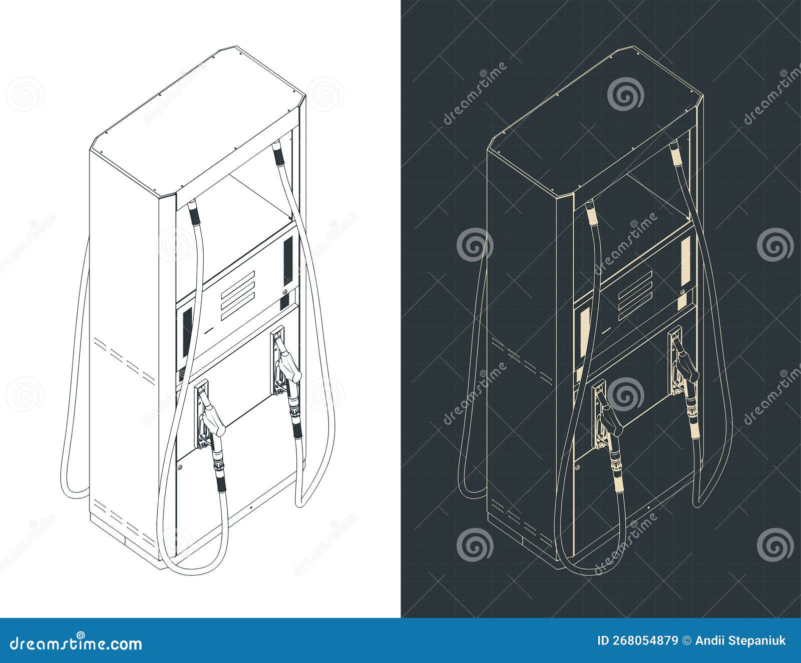 Fuel Dispenser Isometric Blueprints Stock Vector - Illustration of tank ...