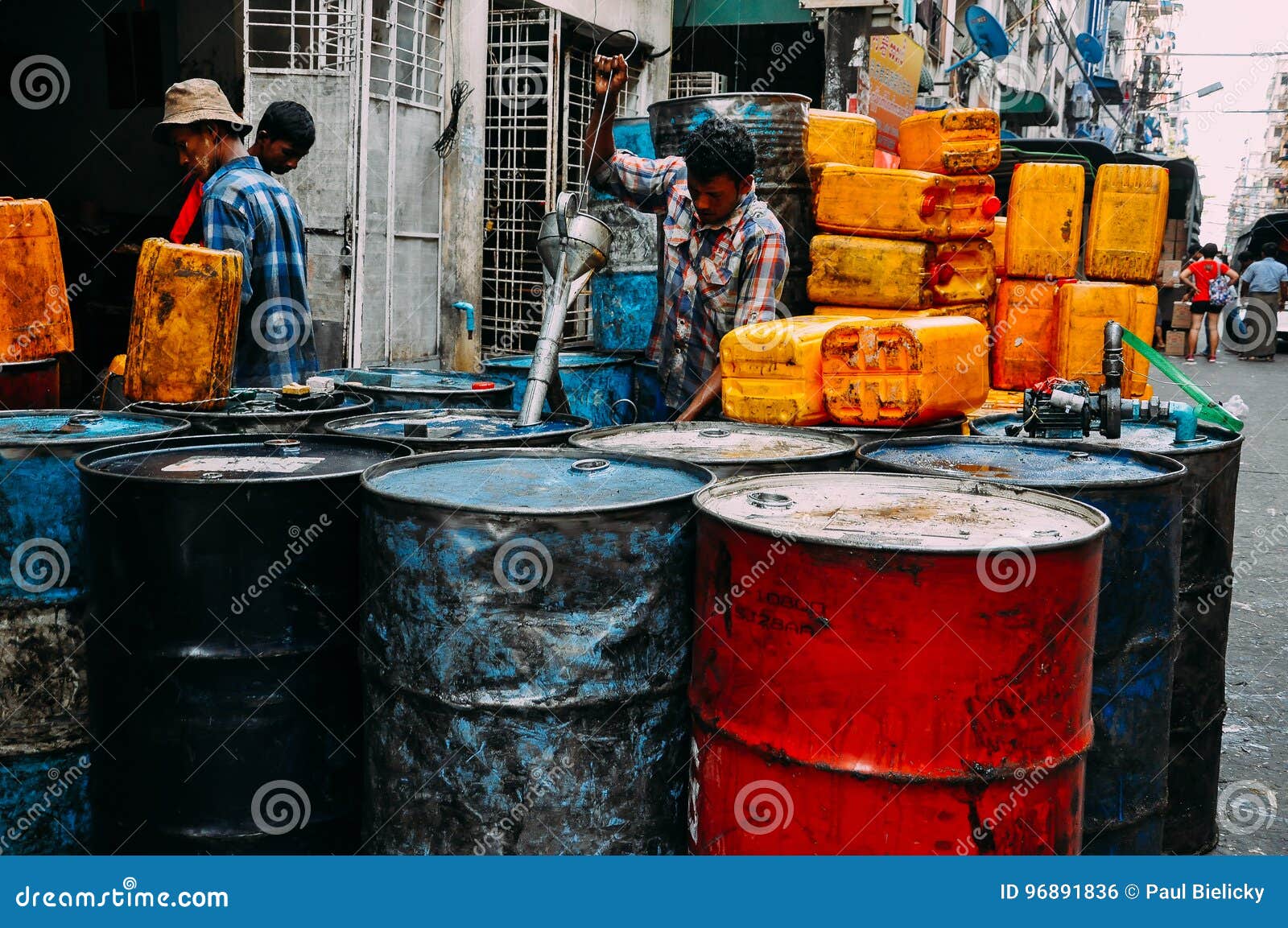 Fuel Drums Being Filled in Yangon. Editorial Photo - Image of busy ...