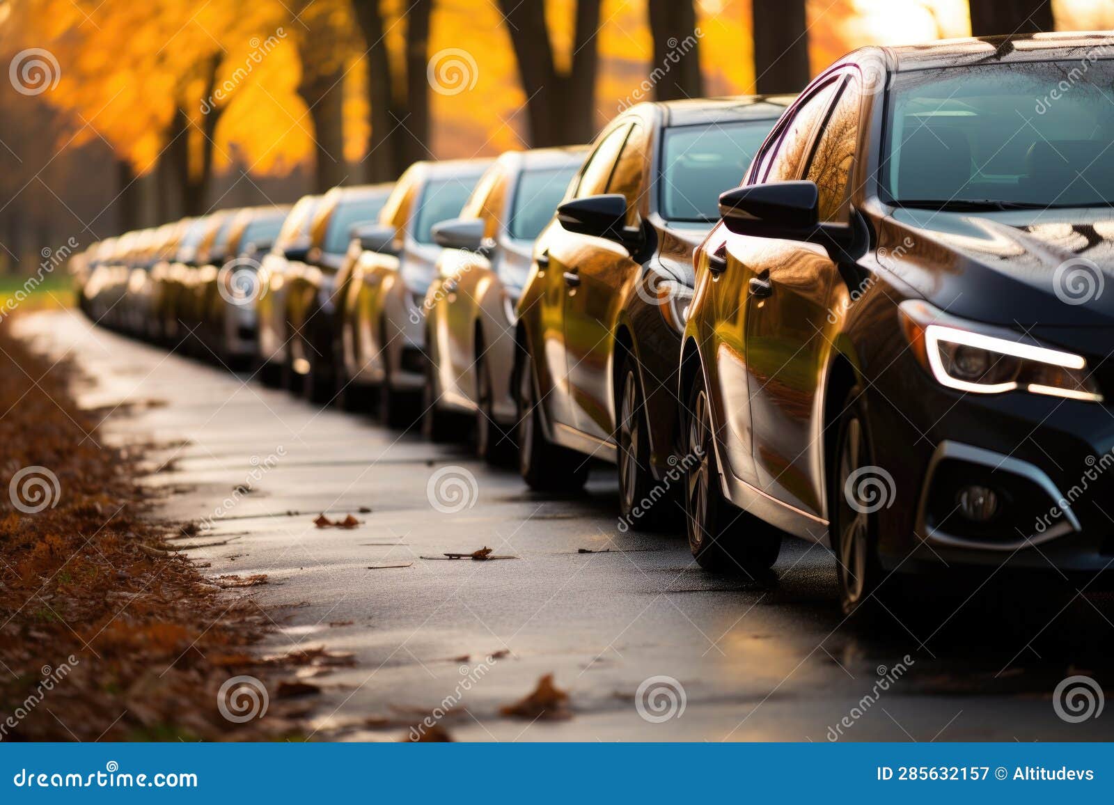 Fuel-efficient Cars Lined Up in a Row Stock Image - Image of generative ...