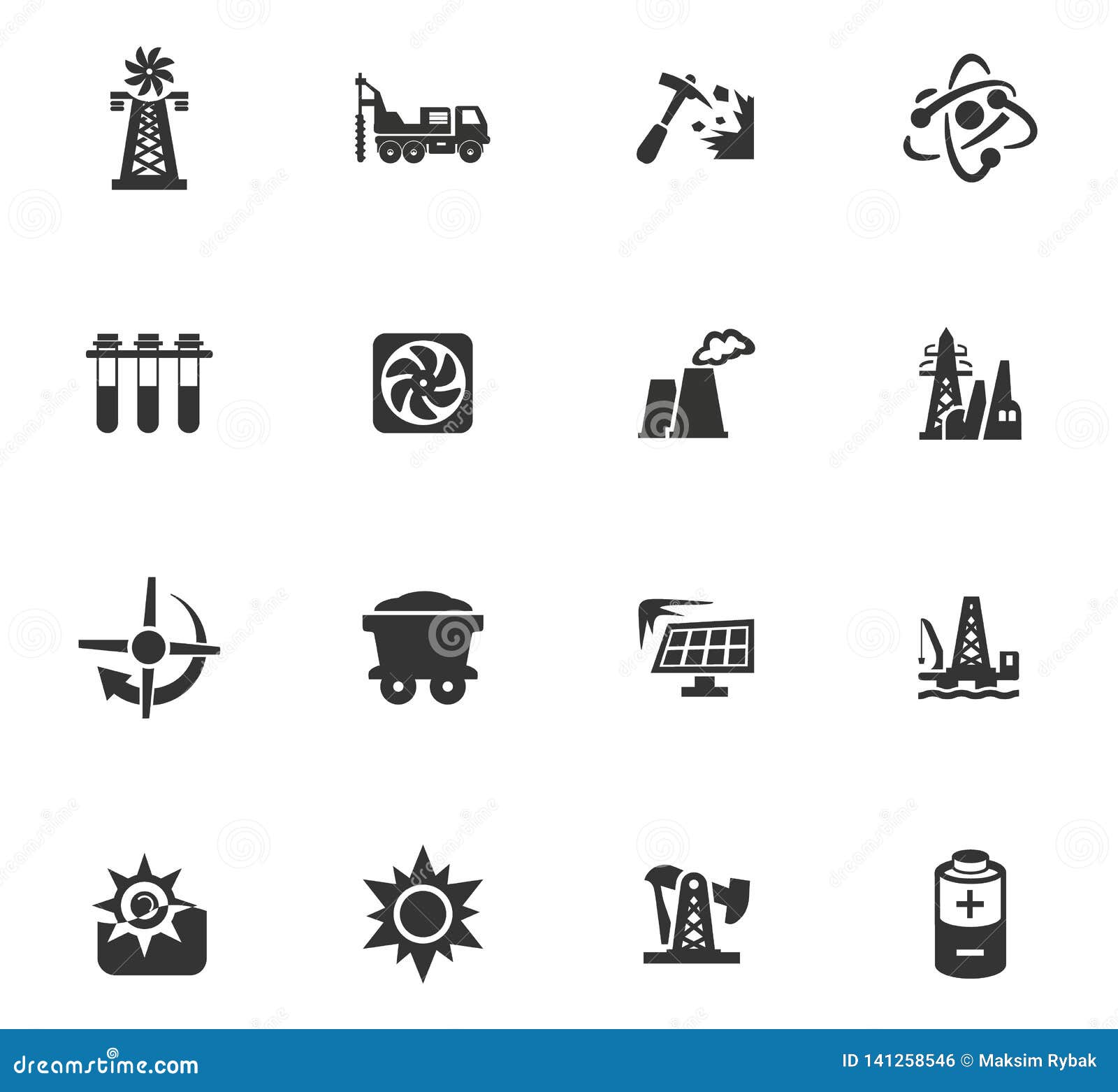 Fuel Power Generation Icons Set Stock Vector - Illustration of ...