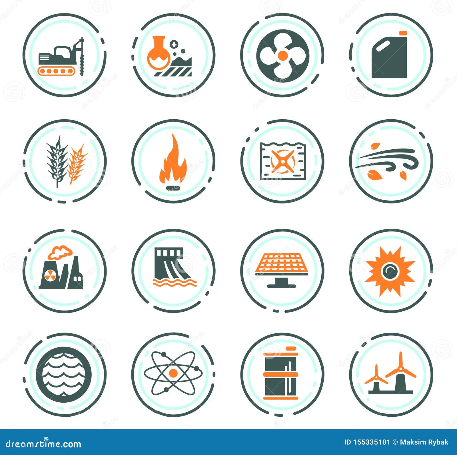 Fuel Power Generation Icons Set Stock Vector - Illustration of house ...