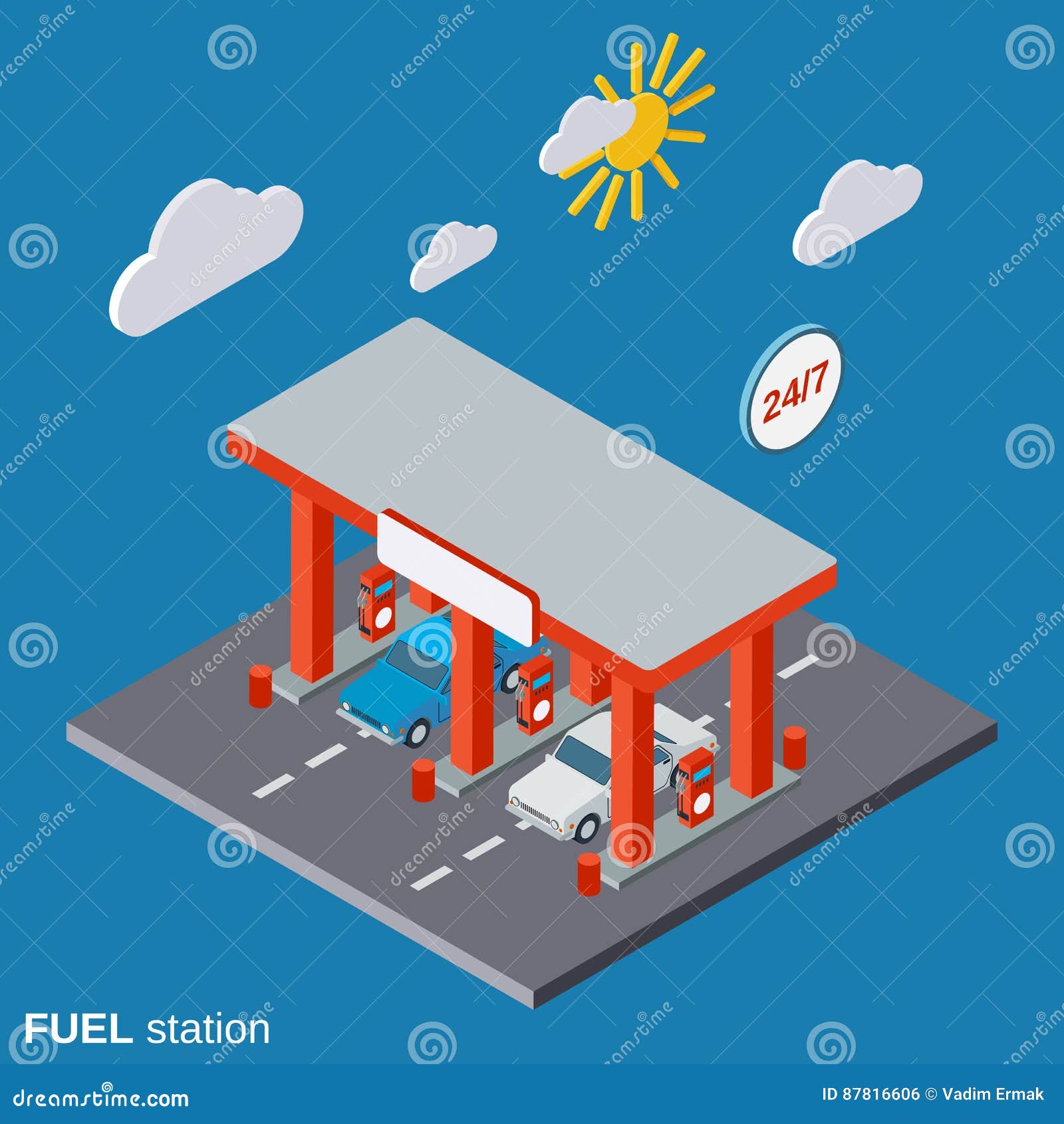Fuel Station Isometric Vector Illustration Stock Vector - Illustration ...