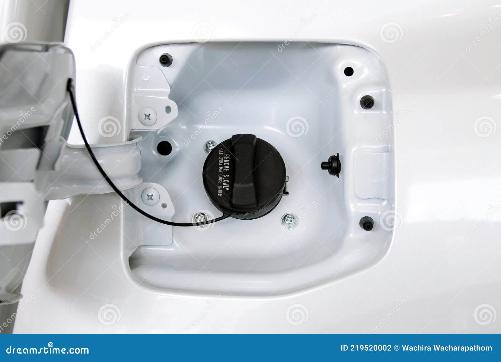 Fuel tank cap of white car stock photo. Image of cover - 219520002