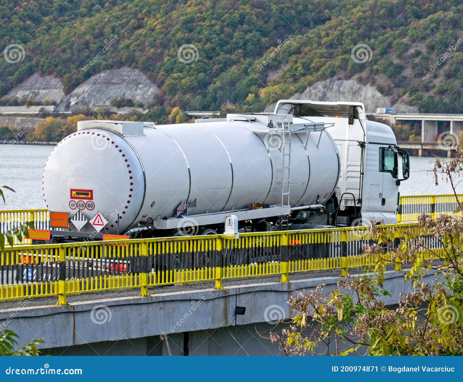 Fuel Tank Truck. Cross a Bridge Stock Image - Image of gasoline ...