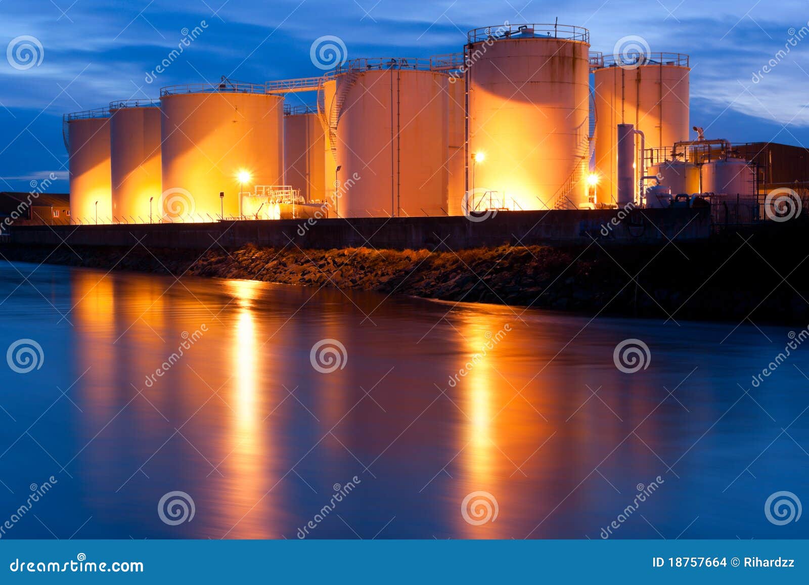 Fuel Tanks Illuminated at Night Stock Photo - Image of liquid, fossil ...