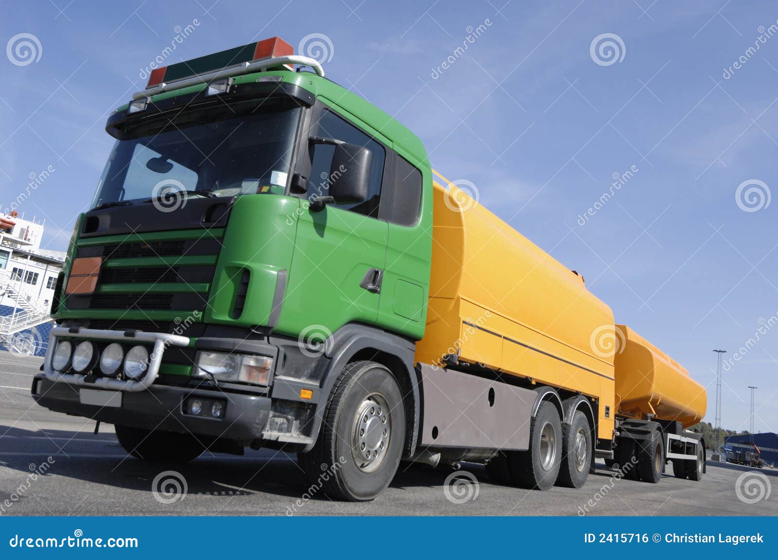 Fuel-truck, Yellow and Green Stock Photo - Image of goods, messenger ...