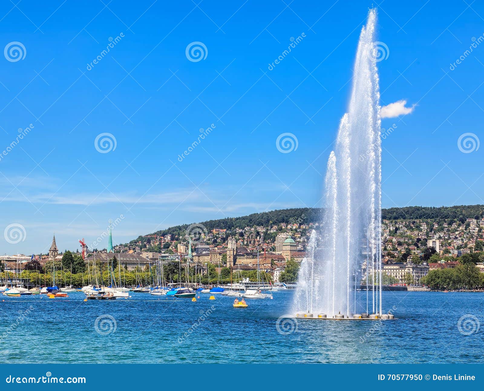 Fuente en el lago Zurich imagen editorial. Imagen de zurich - 70577950