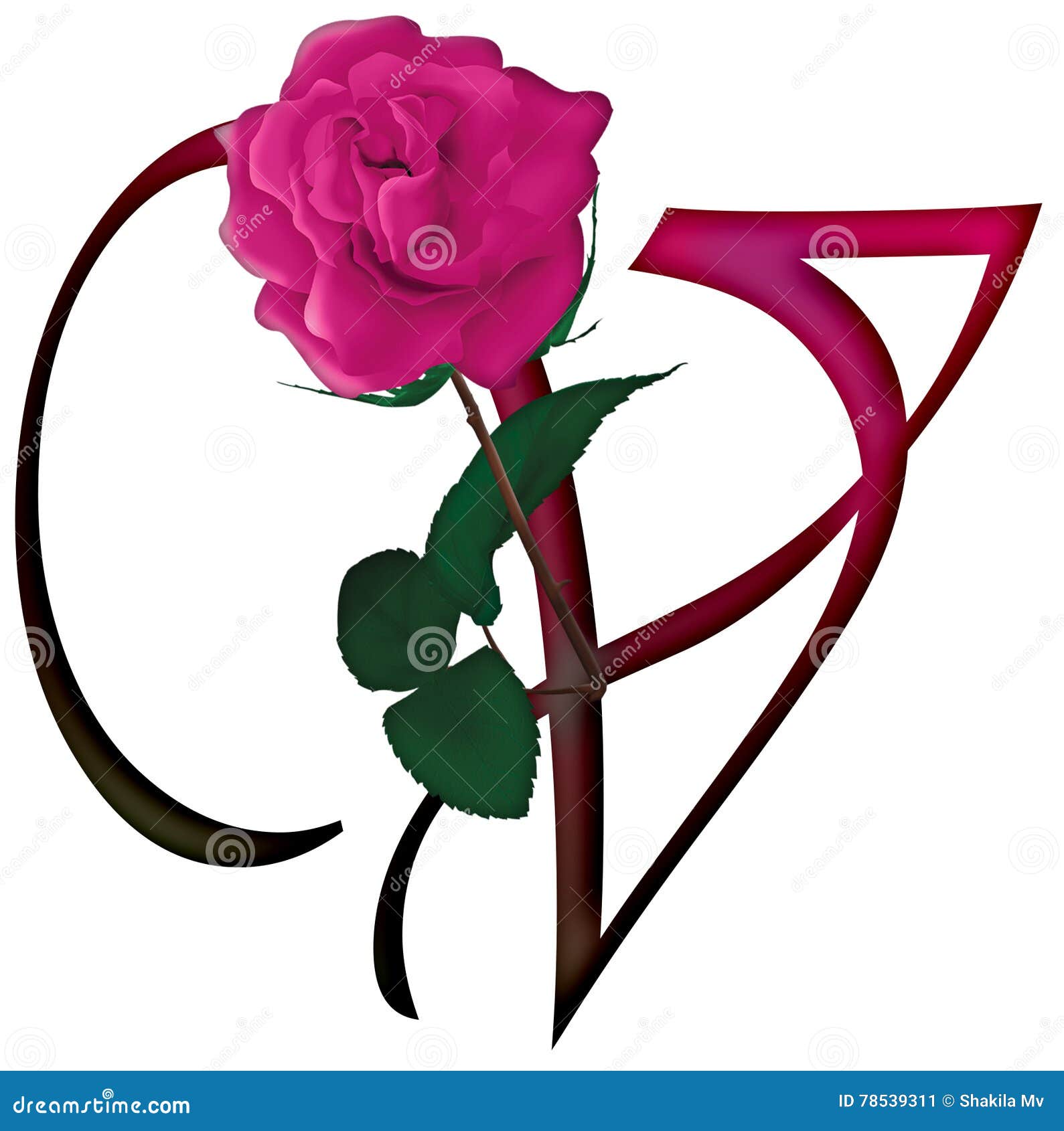 FUENTE Floral De La Letra V Imagen de archivo - Ilustración de rosas ...