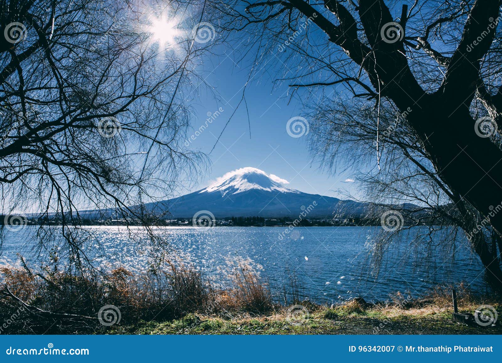Mt. Fuji On Blue Sky Background With Autumn Foliage At Daytime In ...