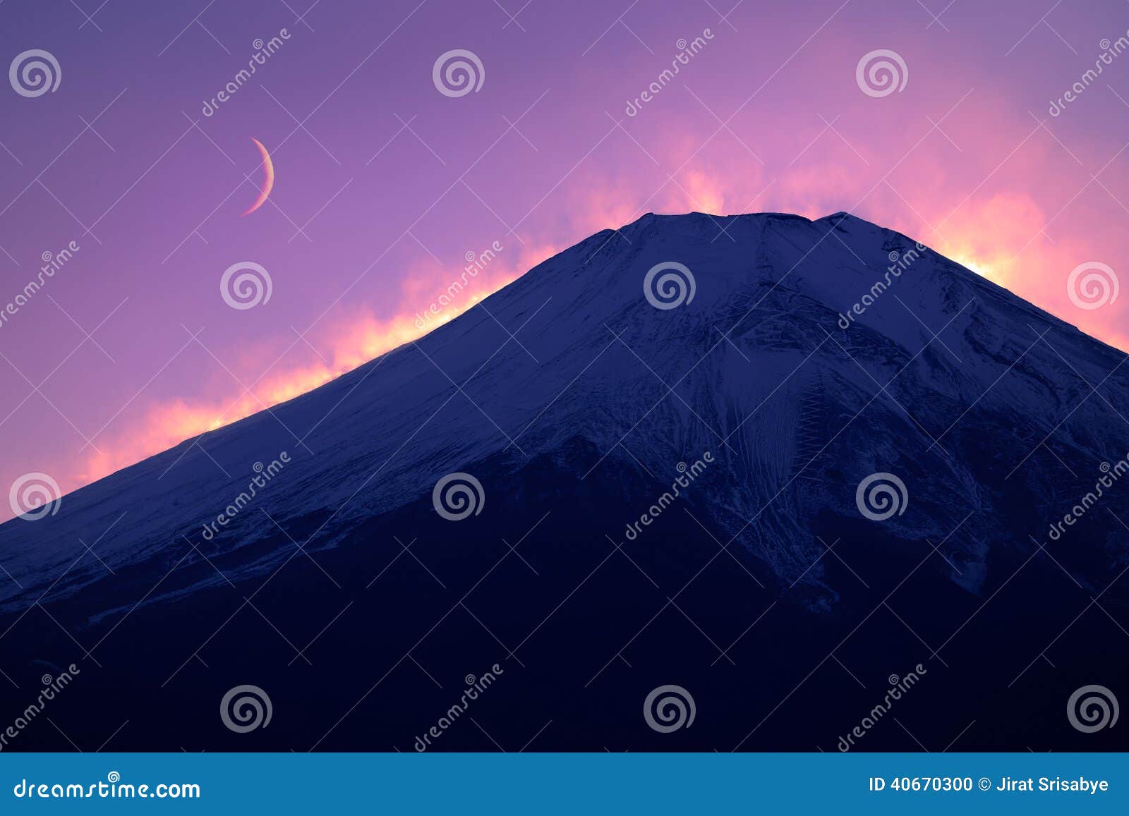 Fuji with Moon stock photo. Image of twilight, fujiyama - 40670300