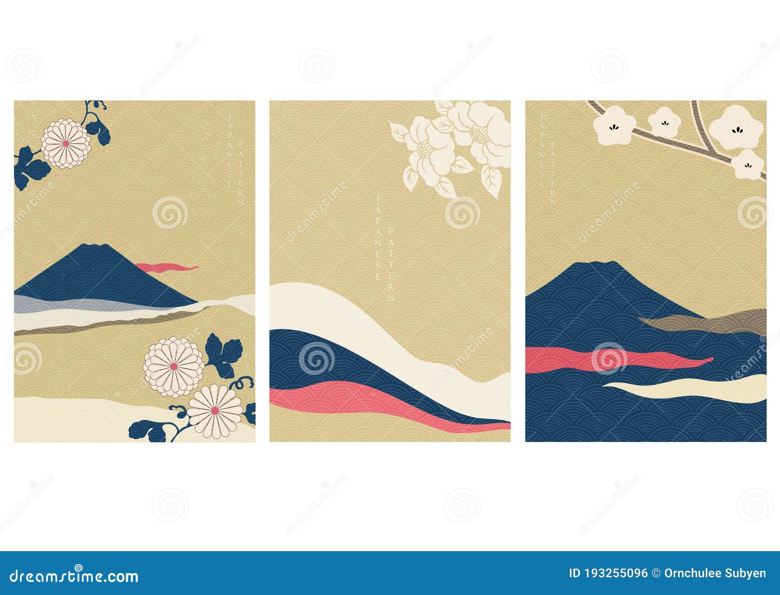 Fuji Mountain with Flower Vector in Japanese Style. Landscape ...