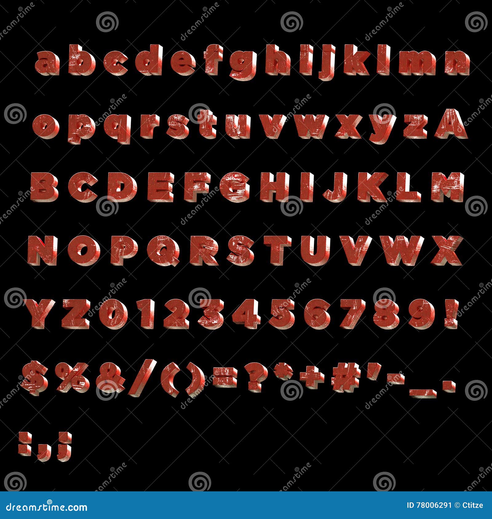 Full Alphabet of Painted Red Metal I Stock Illustration - Illustration ...