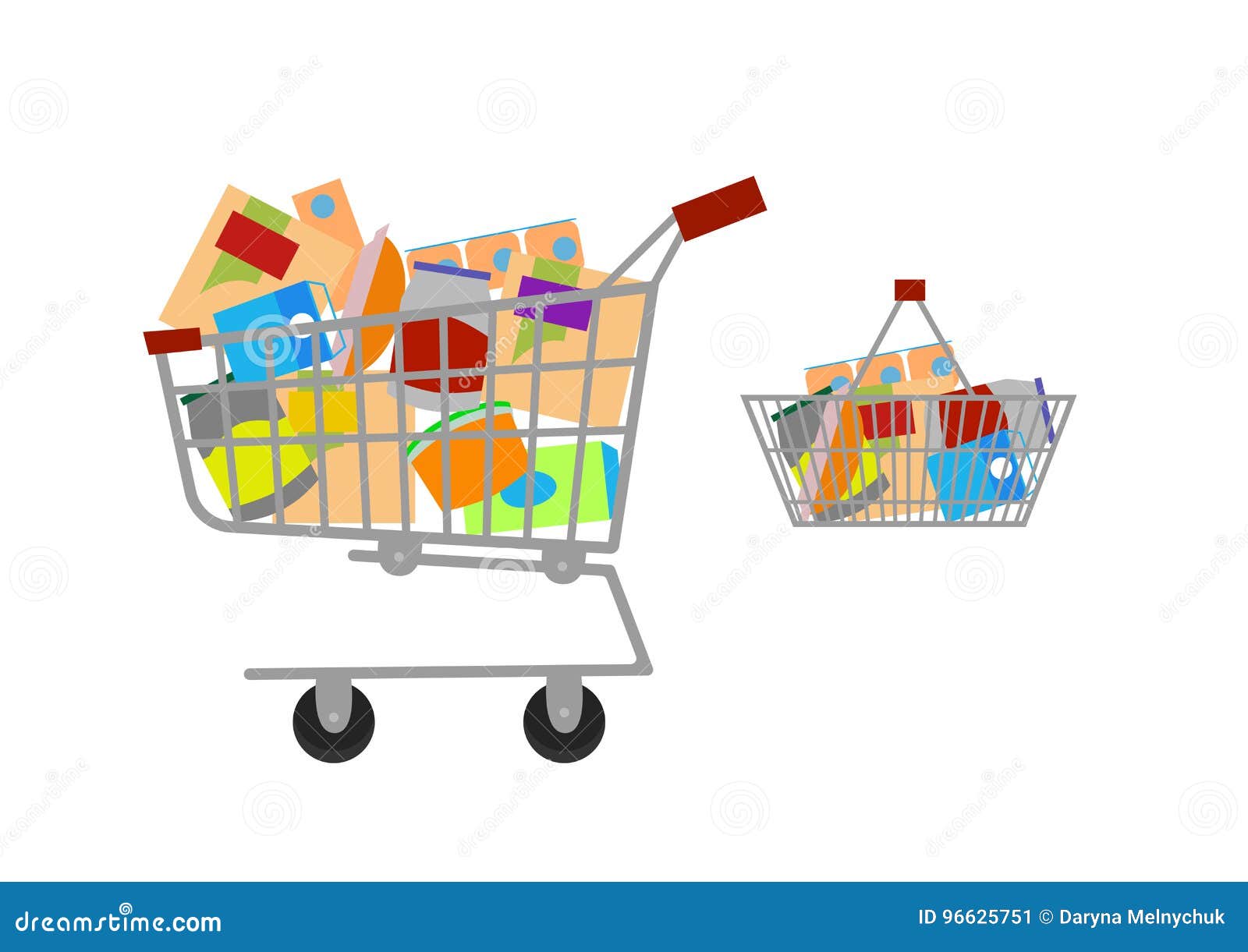 Full Basket with Different Goods. Flat Vector Icon. Vector Illustration ...