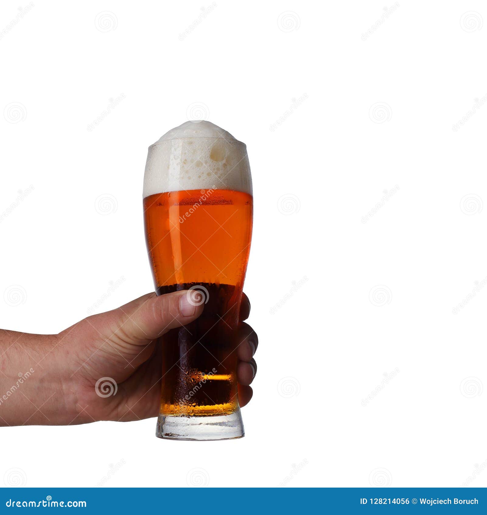 Full beer in hand stock photo. Image of white, beer - 128214056