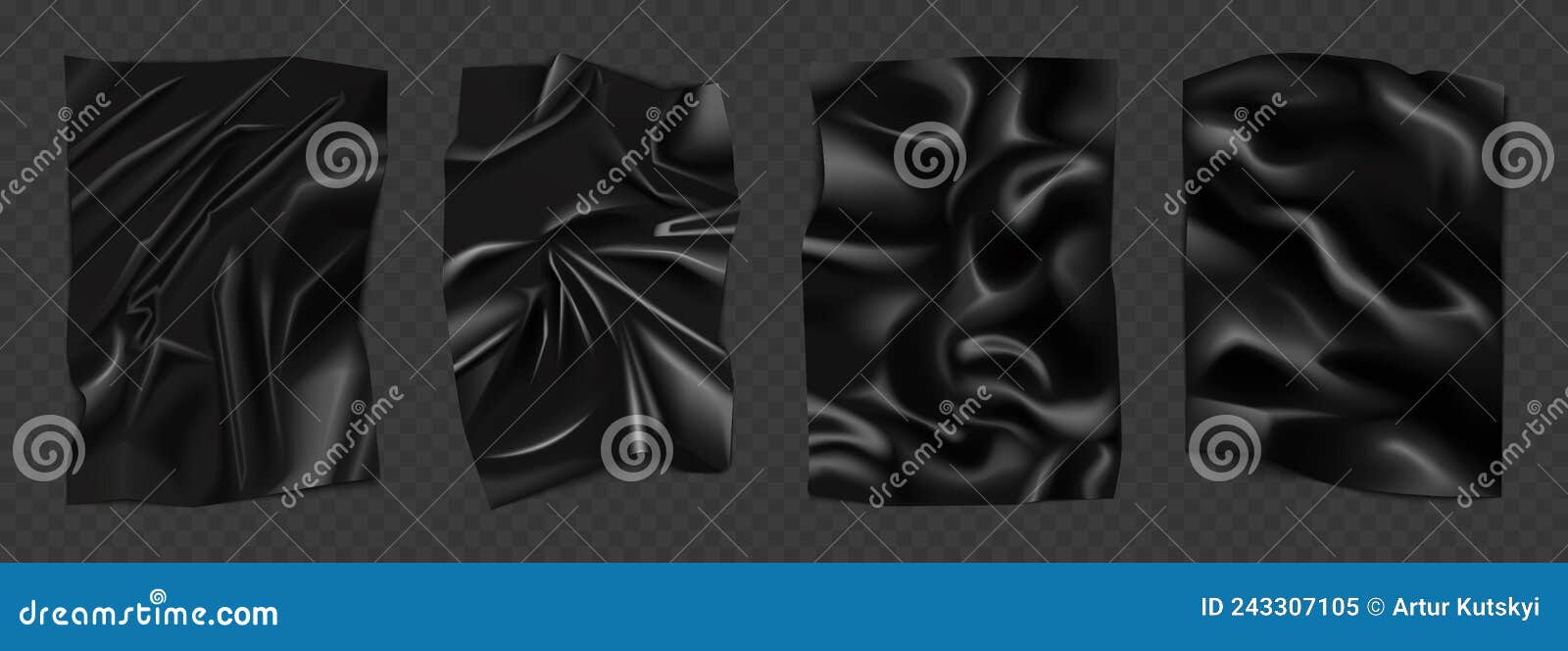 Full Black Wrinkled Rectangular Sheet with Latex Texture Set, Realistic ...