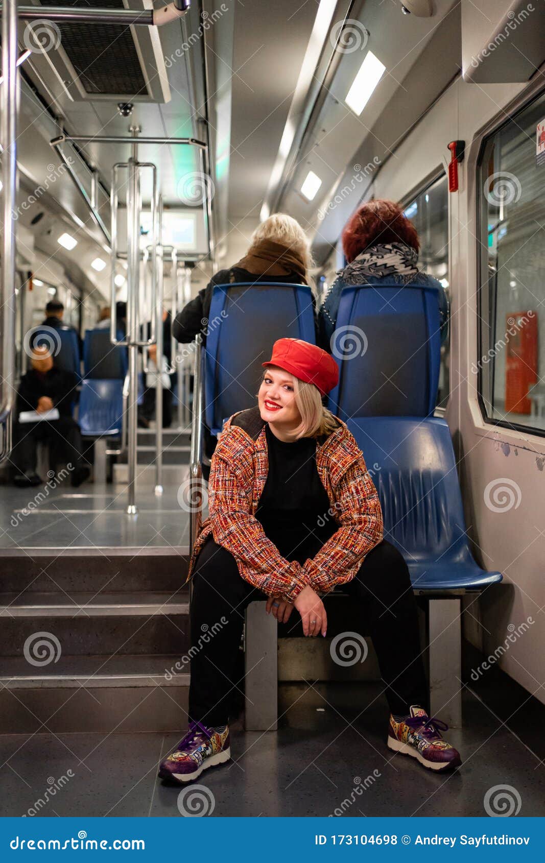 Full Blonde Sitting in a Subway Car or Funicular Stock Photo - Image of ...
