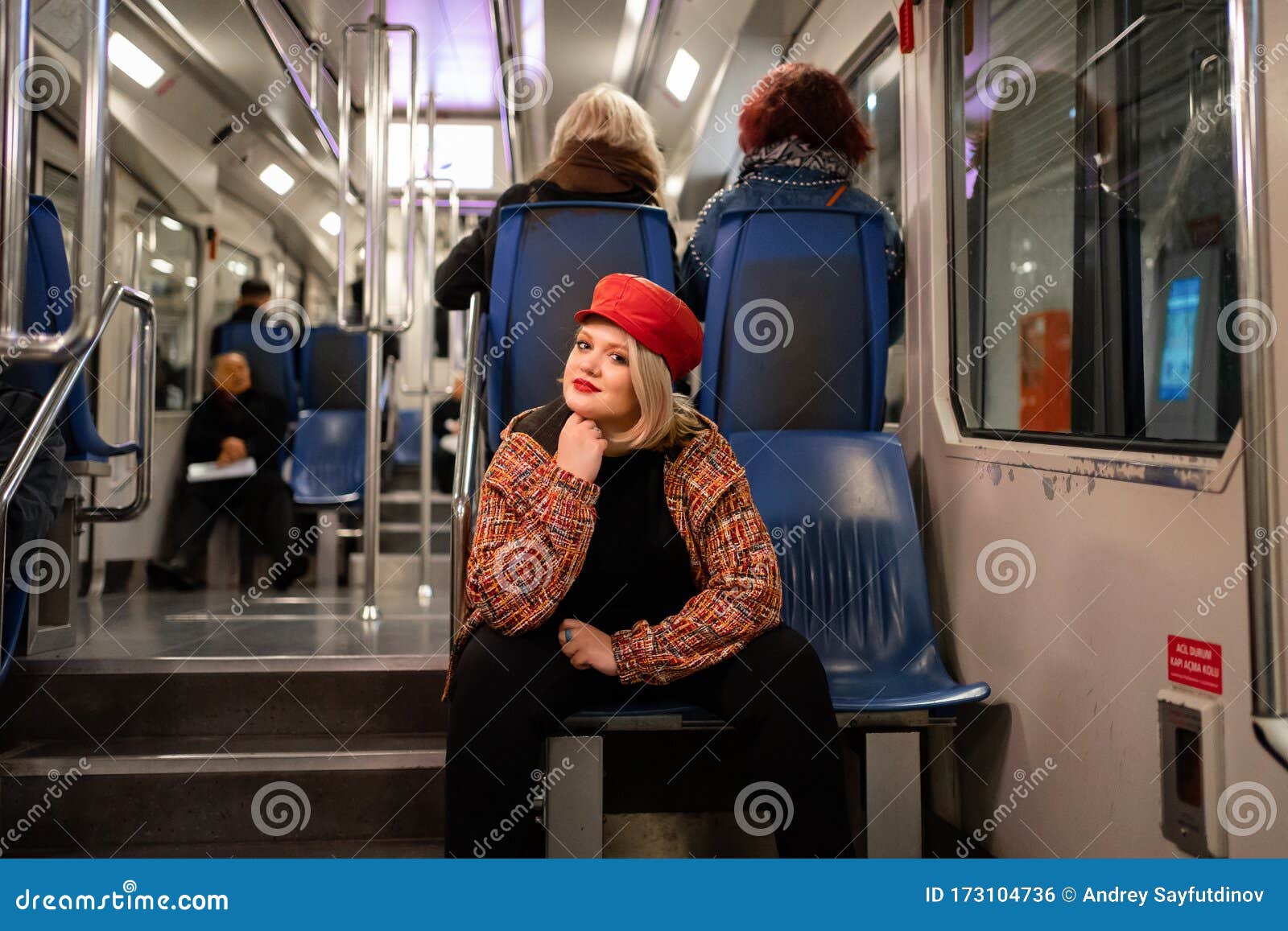 Full Blonde Sitting in a Subway Car or Funicular Stock Photo - Image of ...