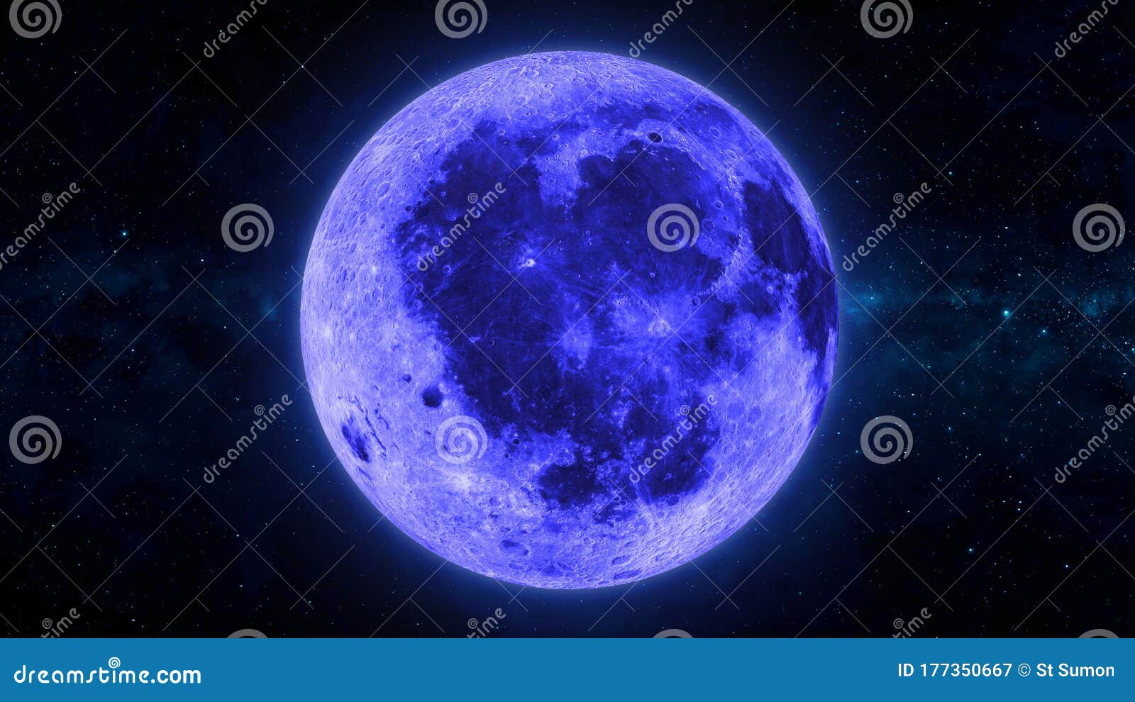 Full Blue Moon with Star at Dark Night Sky Background. 3D Rendering ...