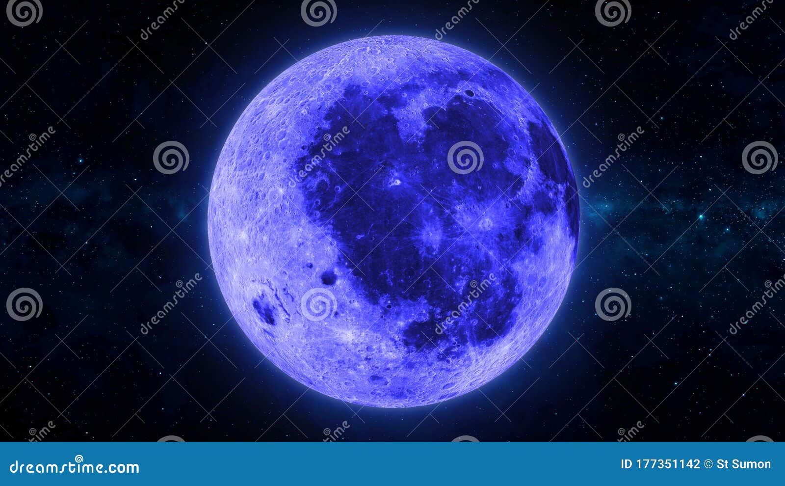 Full Blue Moon with Star at Dark Night Sky Background. 3D Rendering ...