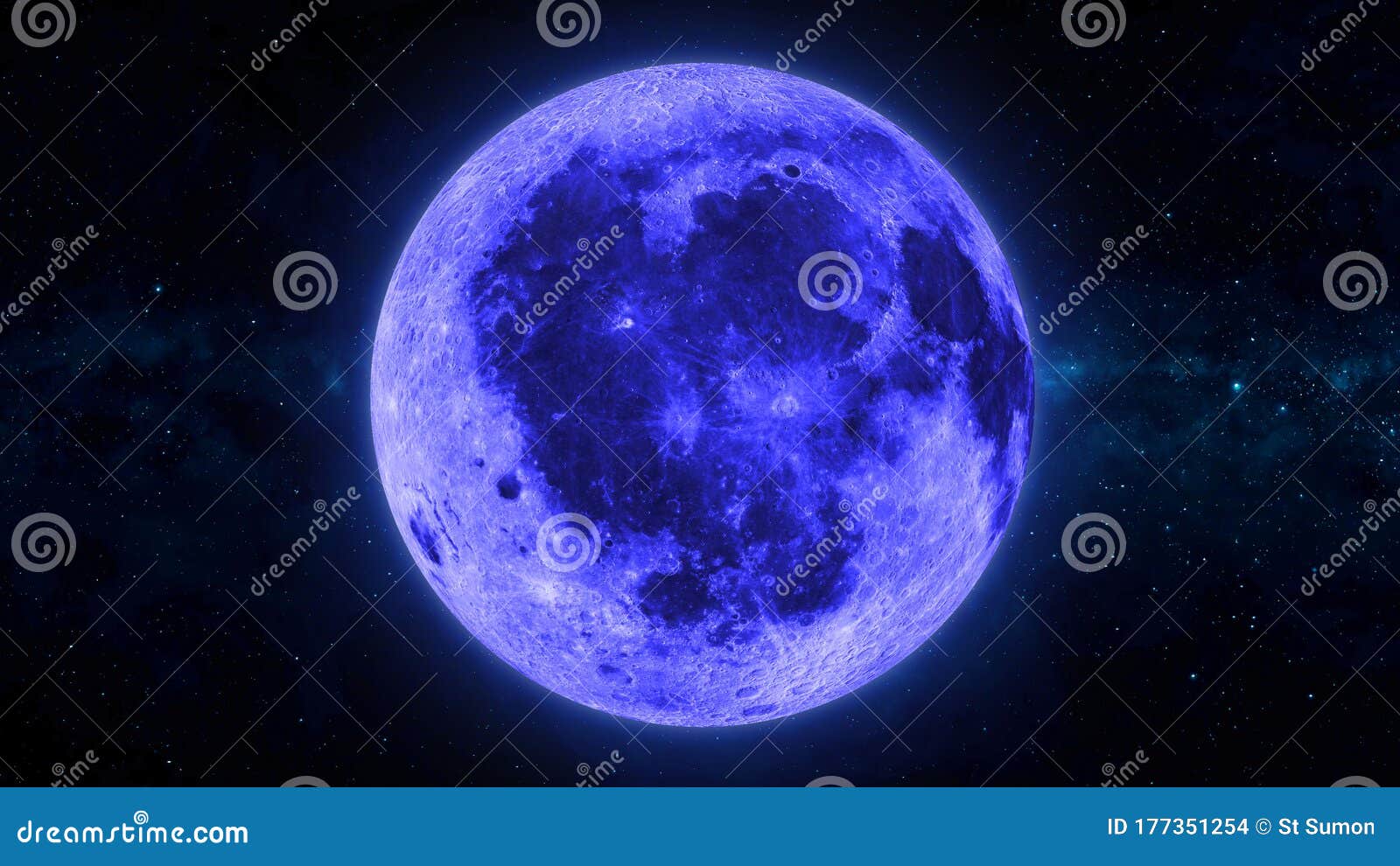 Full Blue Moon with Star at Dark Night Sky Background. 3D Rendering ...