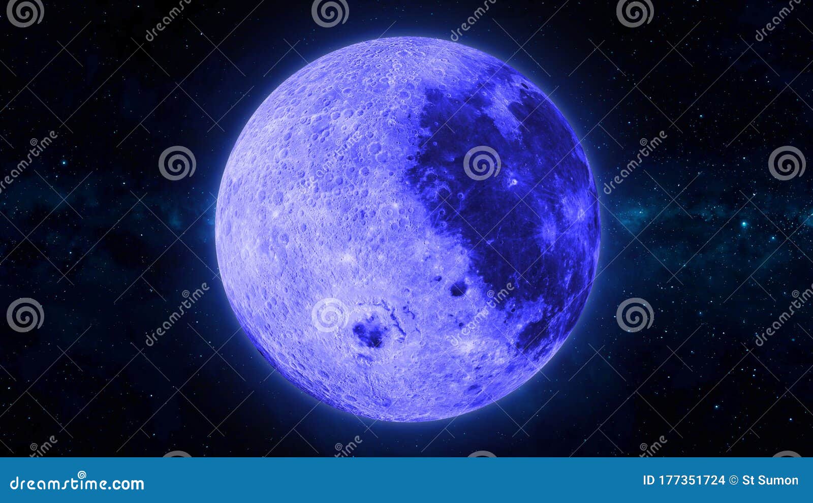 Full Blue Moon with Star at Dark Night Sky Background. 3D Rendering ...