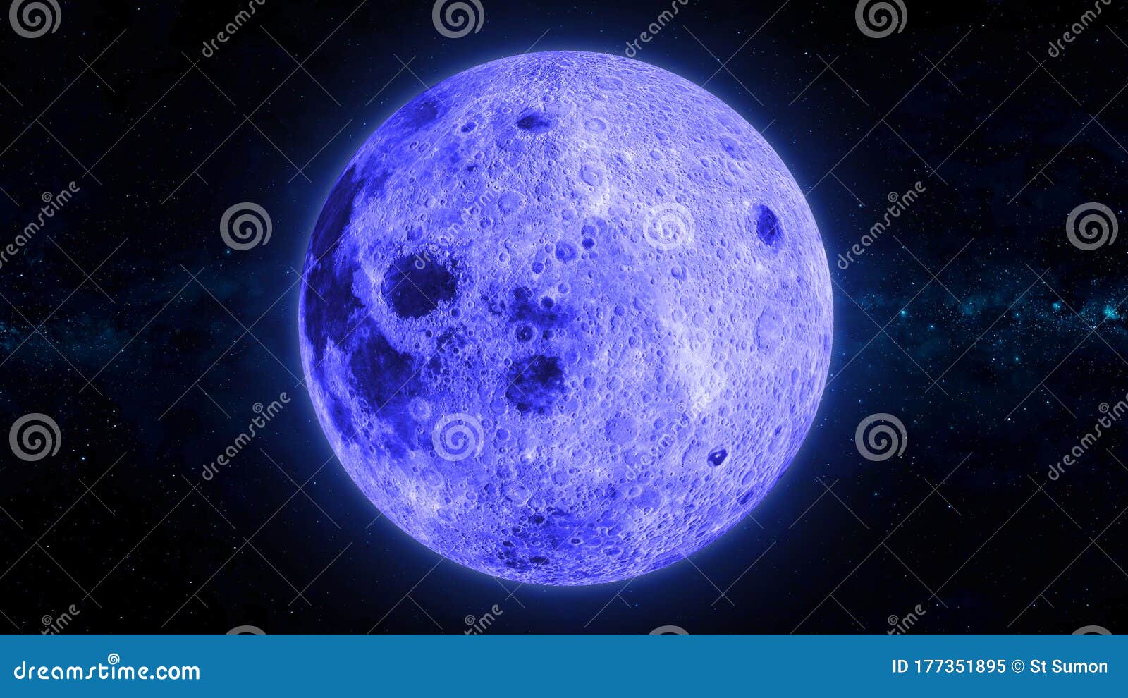 Full Blue Moon with Star at Dark Night Sky Background. 3D Rendering ...