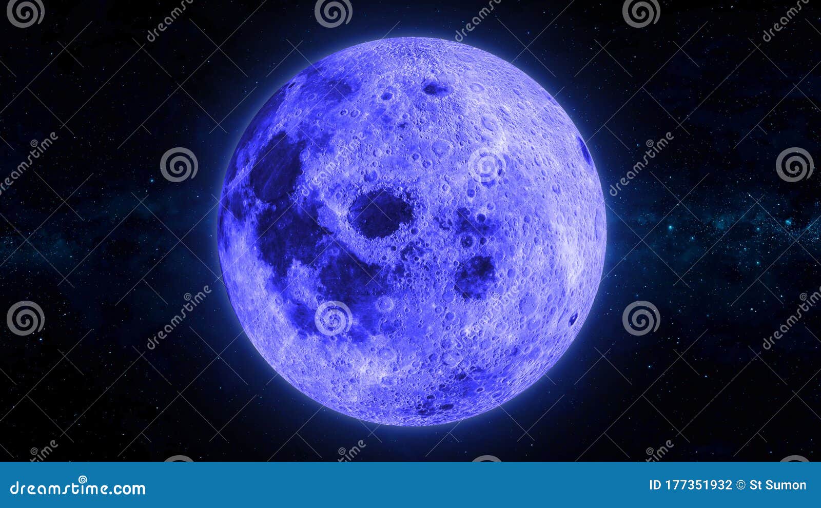 Full Blue Moon with Star at Dark Night Sky Background. 3D Rendering ...
