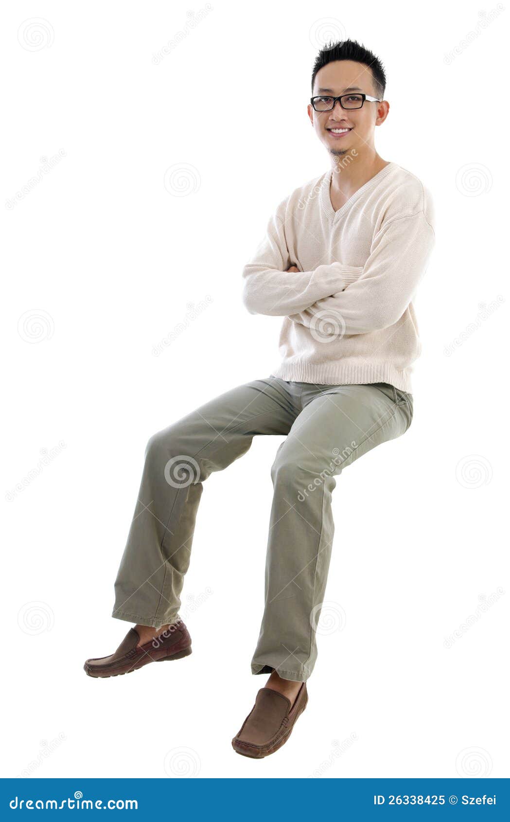 Full Body Asian Man Sitting on a Transparent Block Stock Image - Image ...