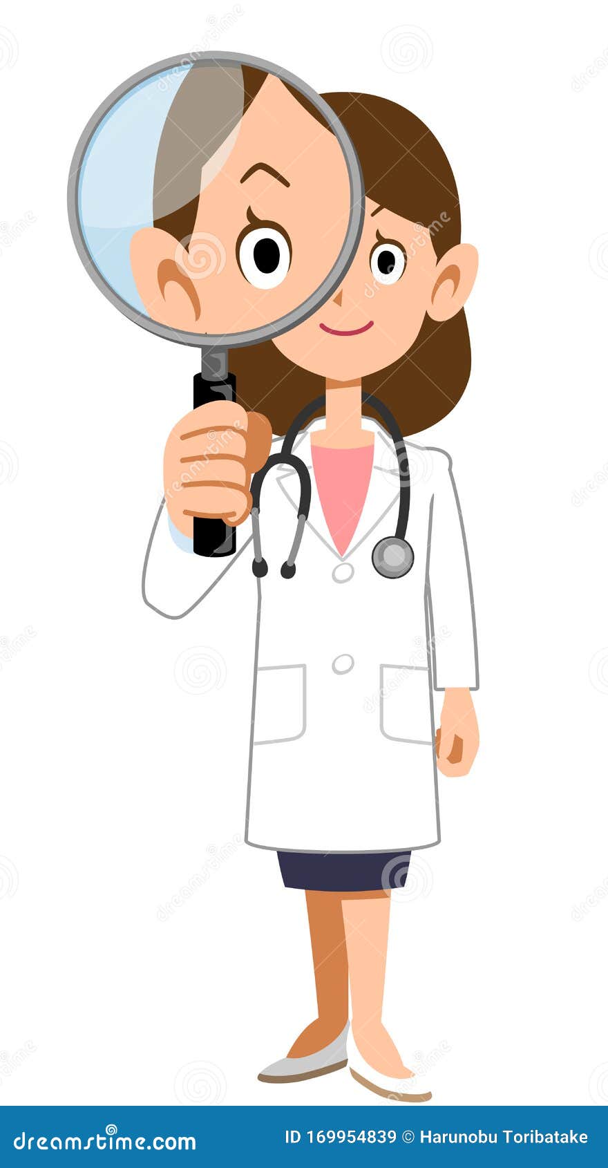 Full Body of Female Doctor Using Magnifying Glass Stock Vector ...