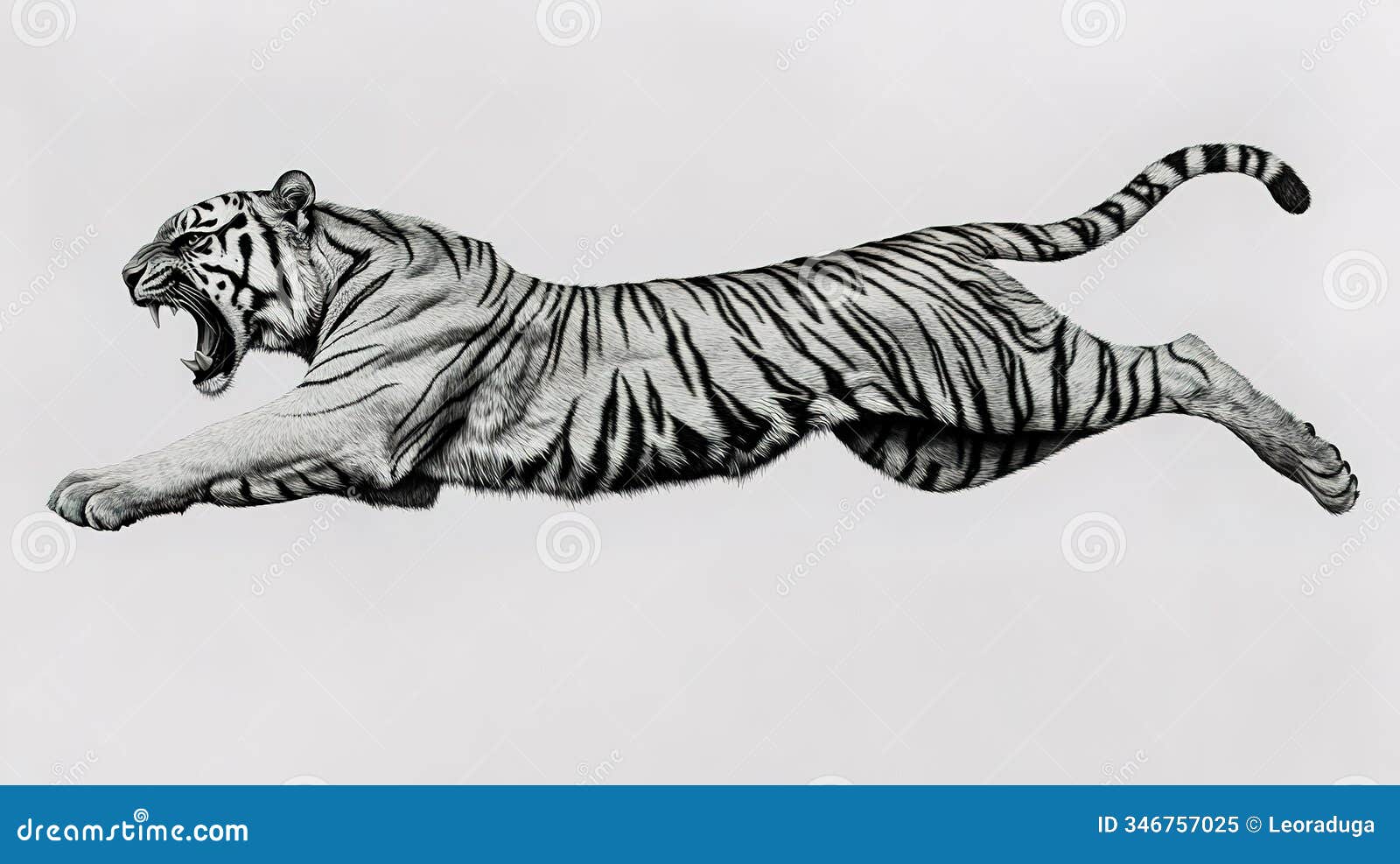 Full-body Image of a Tiger Pouncing Downwards, Captured in an ...