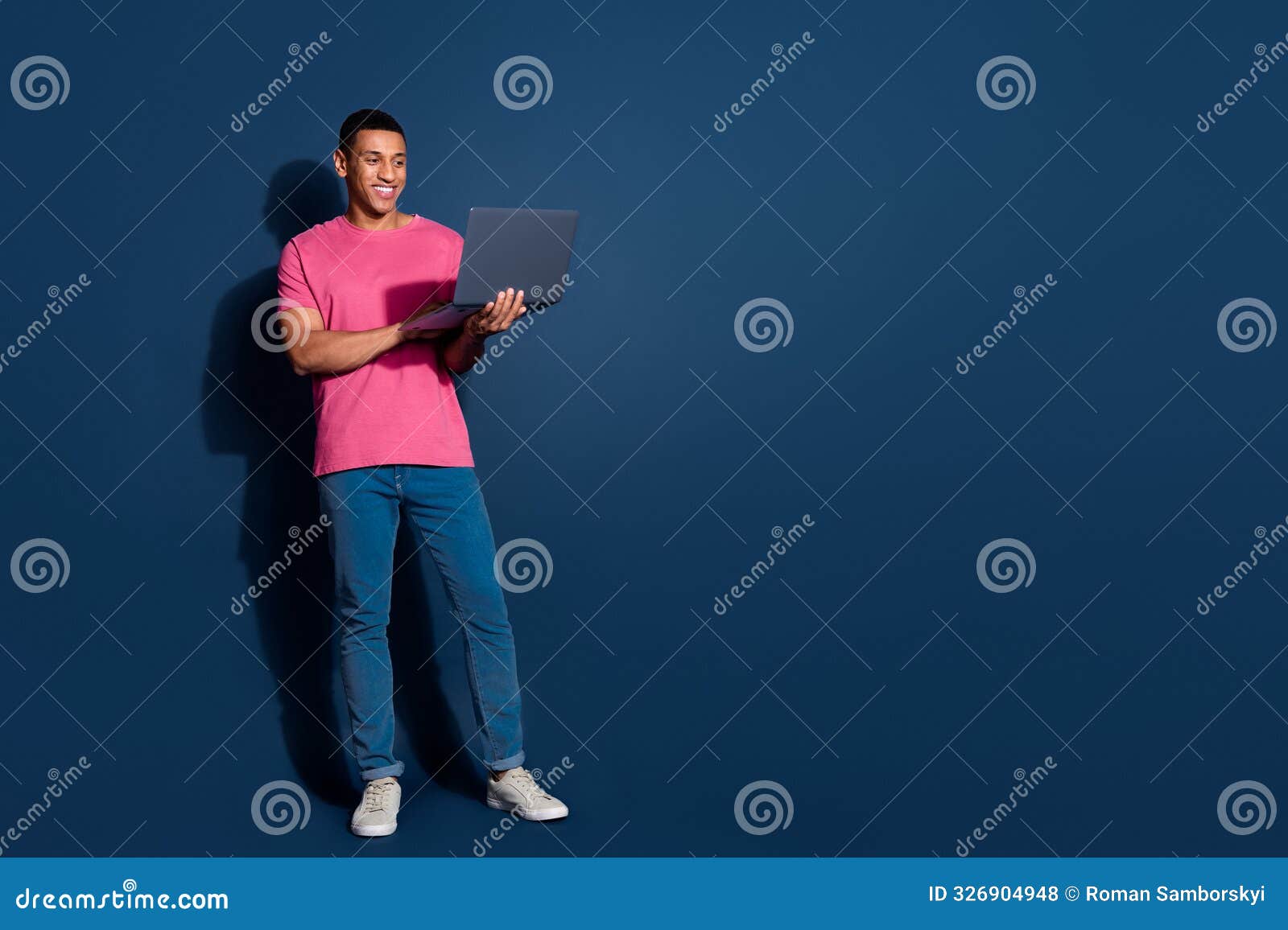 Full Body Length Photo of Young Junior Developer Using Computer Working ...