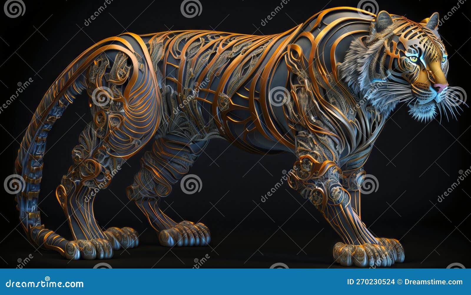 Full Body Mechanical Tiger, Digital Quilling. Generative AI Stock ...