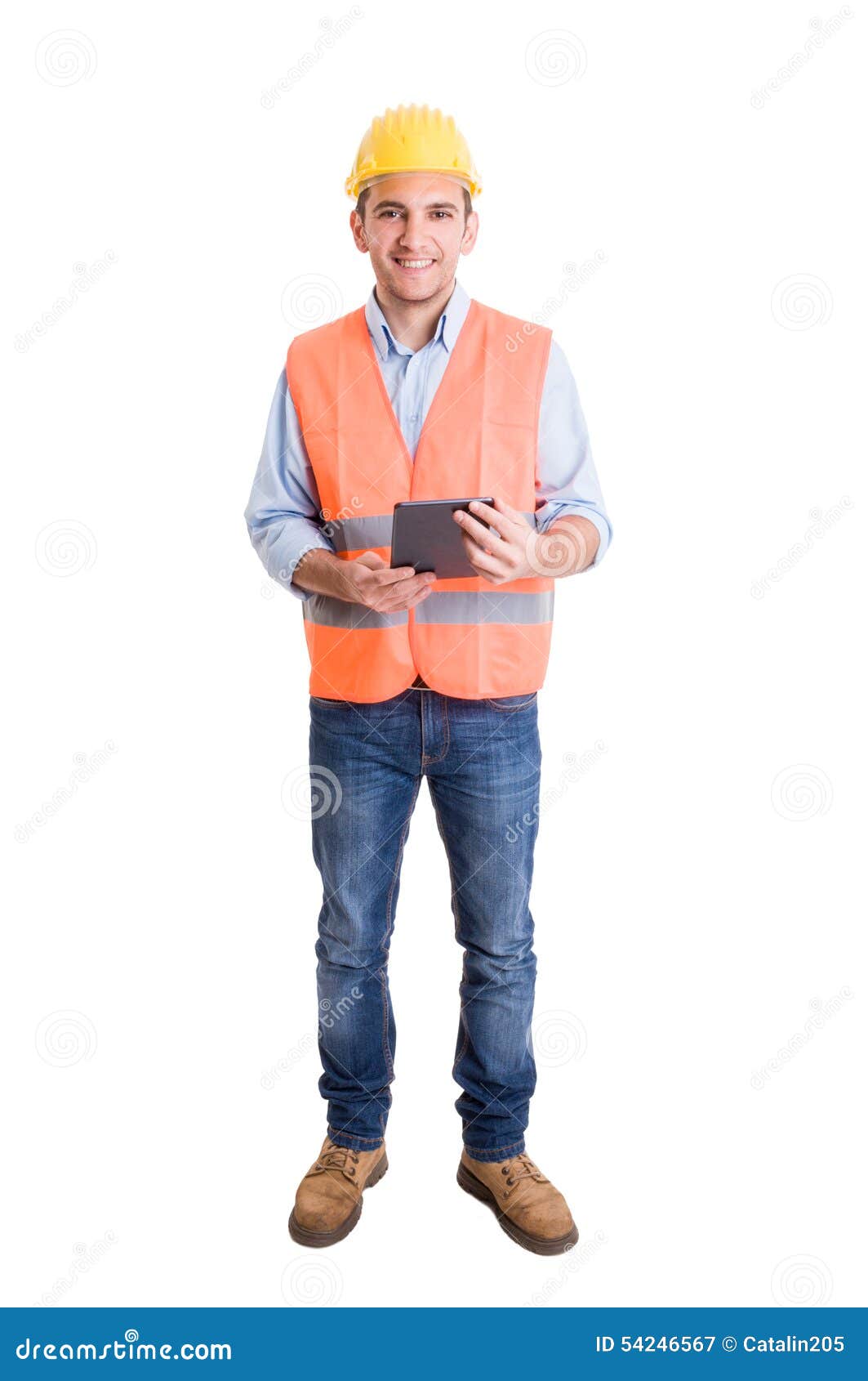 Full Body of a Modern Engineer on White Background Stock Image - Image ...