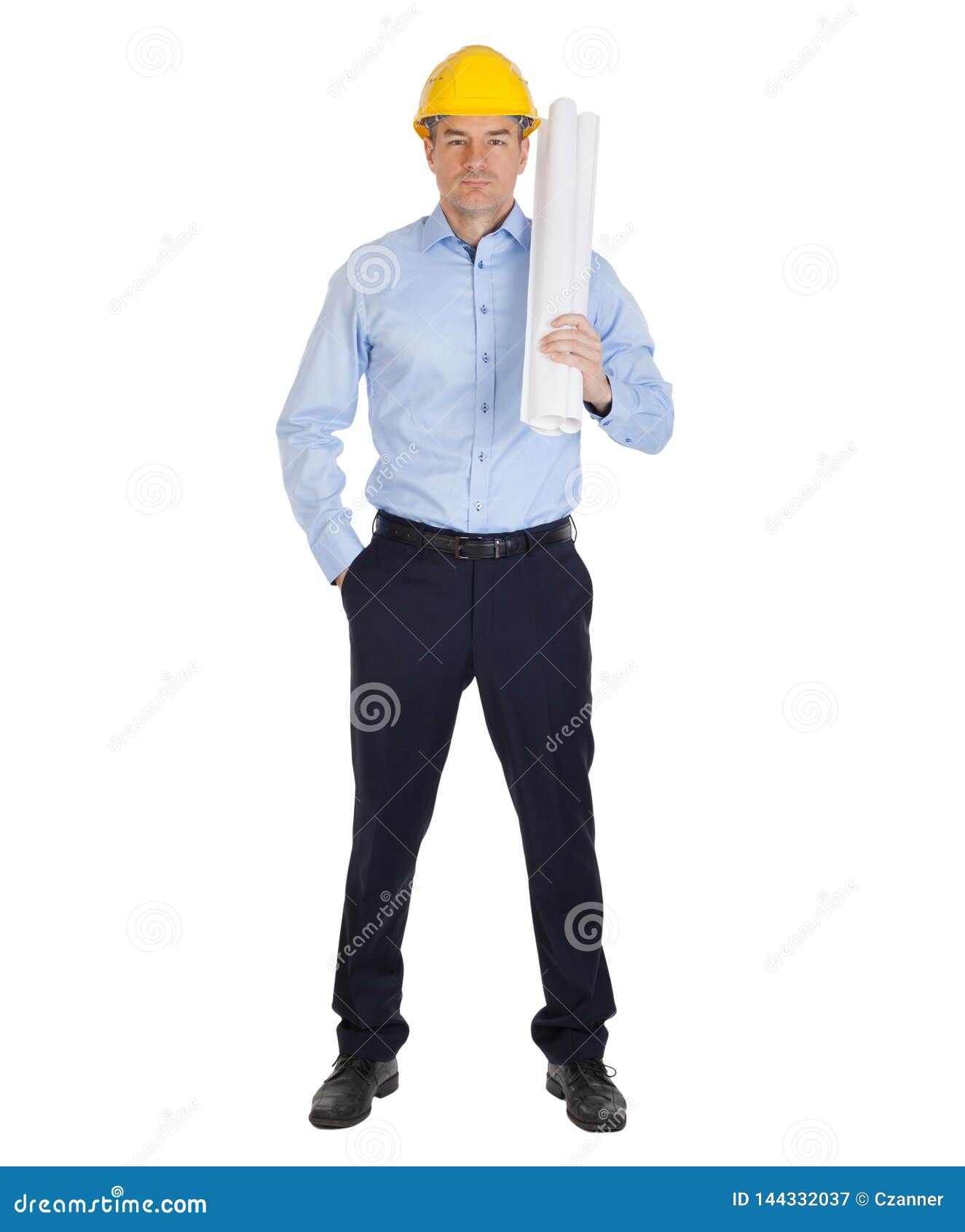Full Body Portrait of Architect Holding Blueprints. Stock Image - Image ... Full Body Portrait of Architect Holding Blueprints. Stock Image - Image ...