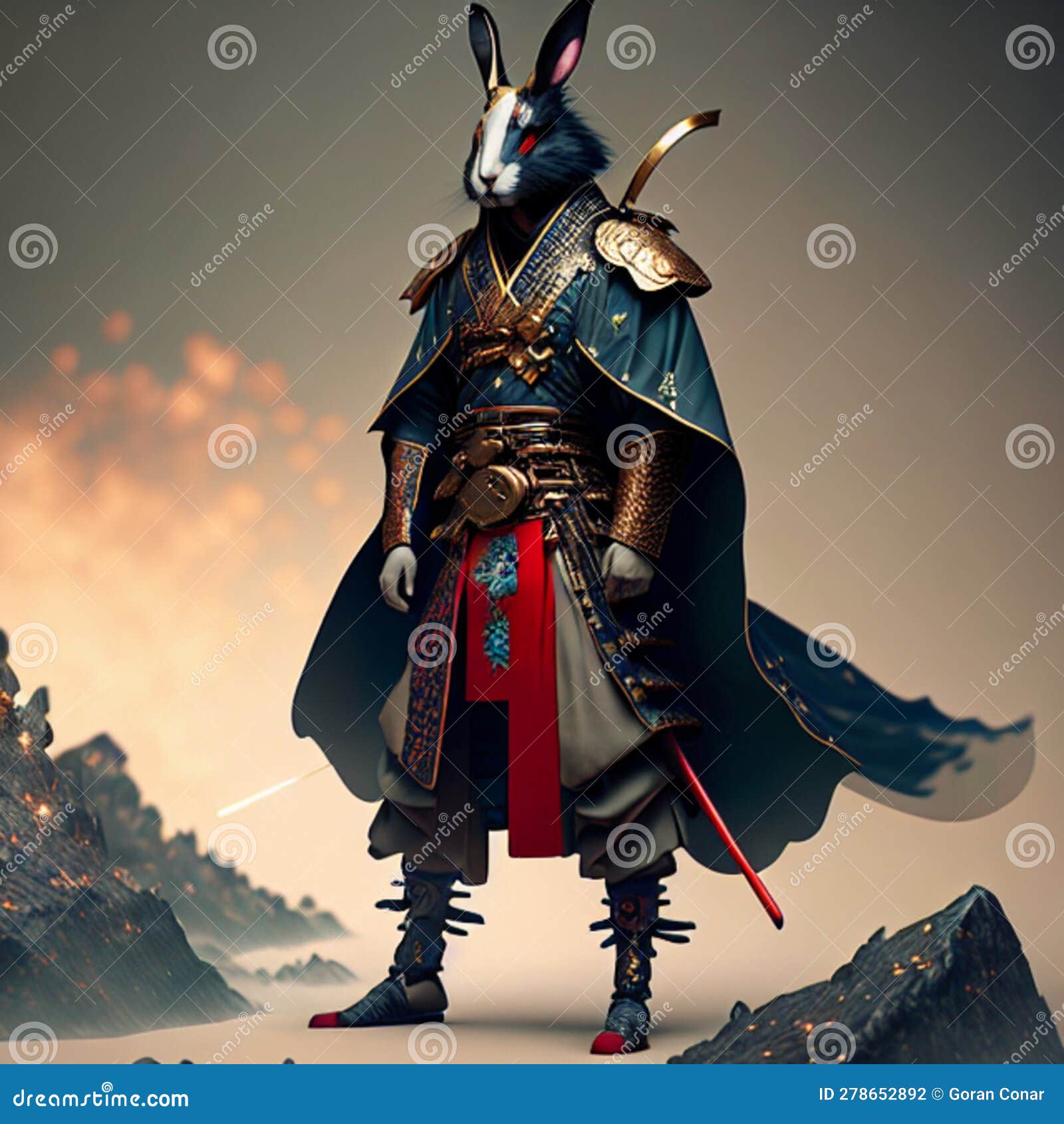 Full Body Portrait of a Samurai Rabbit Stock Illustration ...
