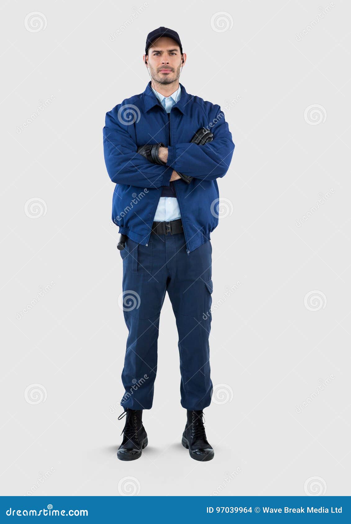 Full Body Portrait of Security Guard Man Standing with Grey Background ...