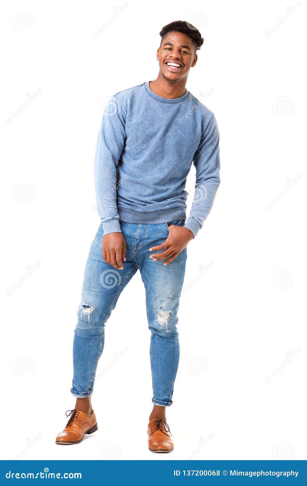 Full Body Smiling Young Black Man Standing Against Isolated White ... Full Body Smiling Young Black Man Standing Against Isolated White ...