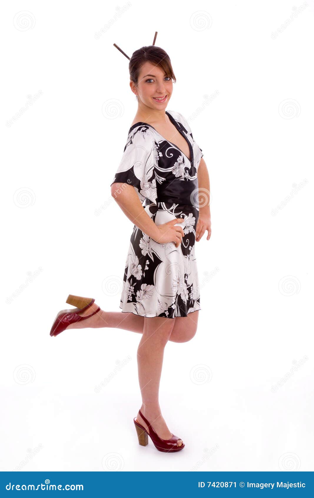 Full Body Pose of Smiling Young Female Stock Image - Image of sticks ...